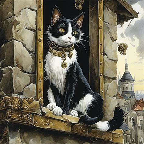 A Powerful Black And White Cat With Wide Eyes Sittin