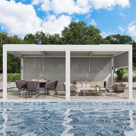 Erommy Outdoor Louvered Pergola With Adjustable Aluminum Rainproof Roof