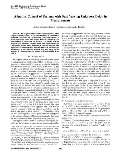 pdf adaptive control of systems with fast varying unknown delay in measurements