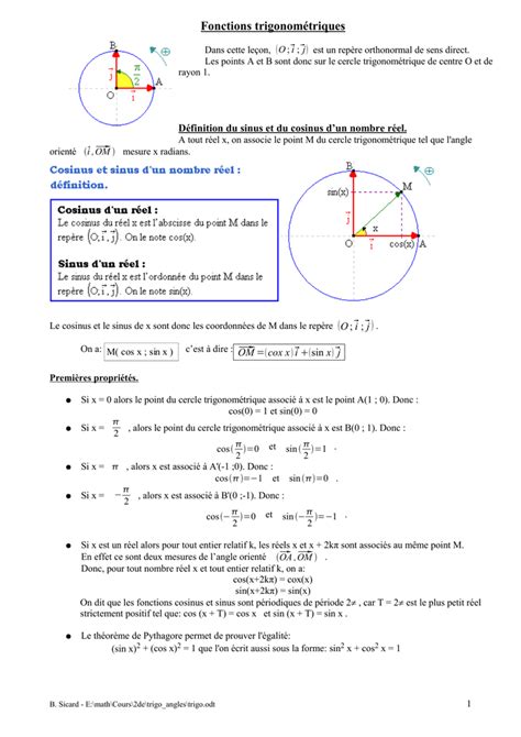 Fiche De Cours De Trigonom Trie