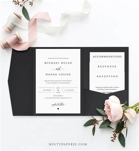 Minimalist Pocket Wedding Invitation Set Modern Elegant Invite