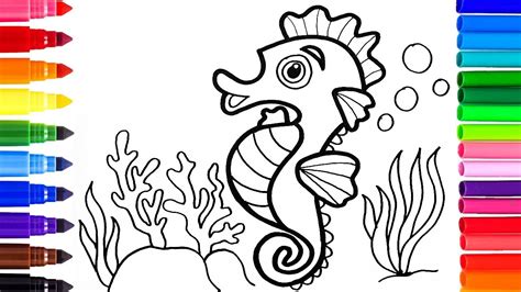 Dibujar y Colorear un Caballito de Mar Arcoiris Dibujos Para Niños