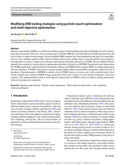 modifying orb trading strategies using particle swarm optimization and multi objective