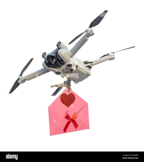 Drone Aislado En Un Fondo Blanco Que Entrega Una Carta De Amor En Un
