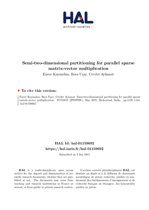 pdf semi two dimensional partitioning for parallel sparse matrix vector multiplication