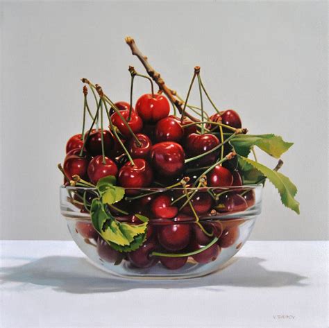 Still Life With Cherries II Original Oil On Canvas Painting Oil