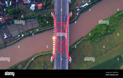 Aerial View Of The Kalikuto Bridge An Iconic Red Bridge At Trans Java