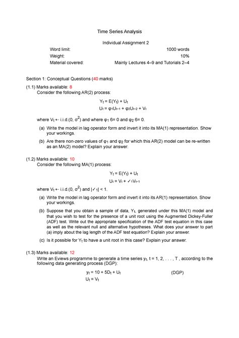 tsa assignment 2 problem time series analysis individual assignment 2 word limit 1000 words