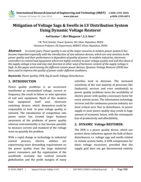 mitigation of voltage sags and swells in lv distribution system using dynamic voltage restorer pdf
