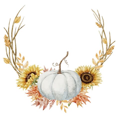 Oto O Guirnalda Con Calabaza Girasoles Y Oto O Hojas Acuarela