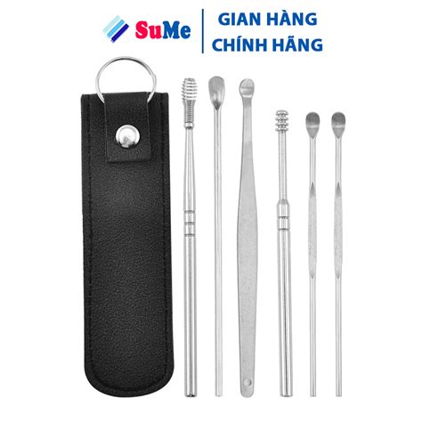 Cây lấy ráy tai Inox que bộ lấy ráy tai 6 món cao cấp không gỉ có móc