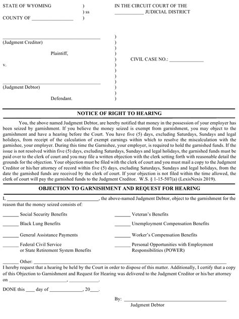 Wyoming Notice Of Right To Hearing And Objection Continuing