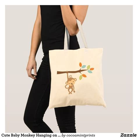 Cute Baby Monkey Hanging On A Colorful Branch Tote Bag Cute Babies