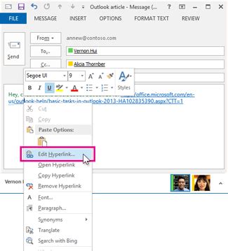 Customize The Text For A Hyperlink Outlook