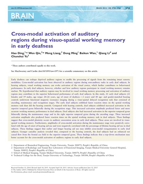 pdf cross modal activation of auditory regions during visuo spatial working memory in early