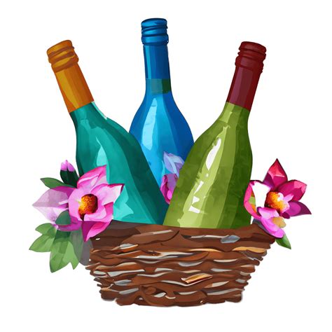 Wines Watercolor Flowers In Basket Hyperrealistic Graphic Creative