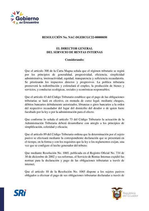NAC Dgercgc 22 00000050 RESOLUCIÓN No NAC DGERCGC22 EL DIRECTOR