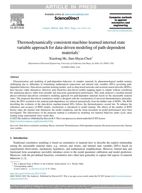 pdf thermodynamically consistent machine learned internal state variable approach for data