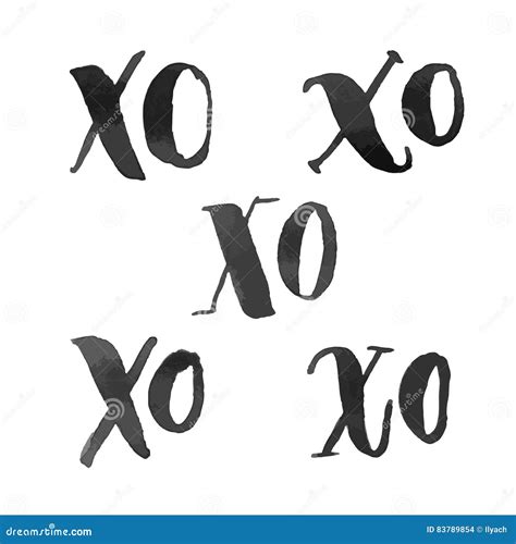 XO Abraza Y Besa Diseño Dibujado Mano De La Caligrafía Del Texto