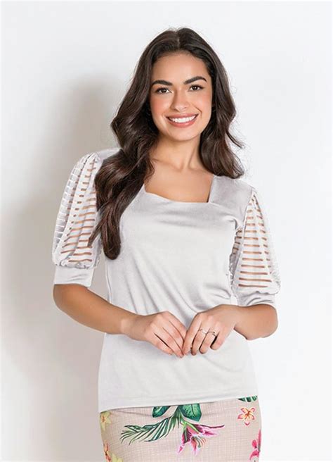 Blusa Branca Manga Bufante Moda Evang Lica Rosalie