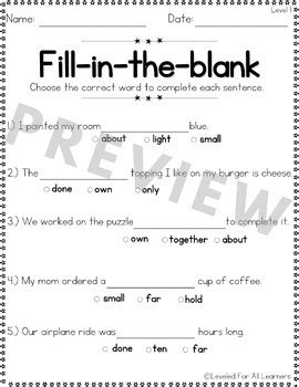 3rd Grade Fill In The Blank Cloze Sentences Dolch Sight Words
