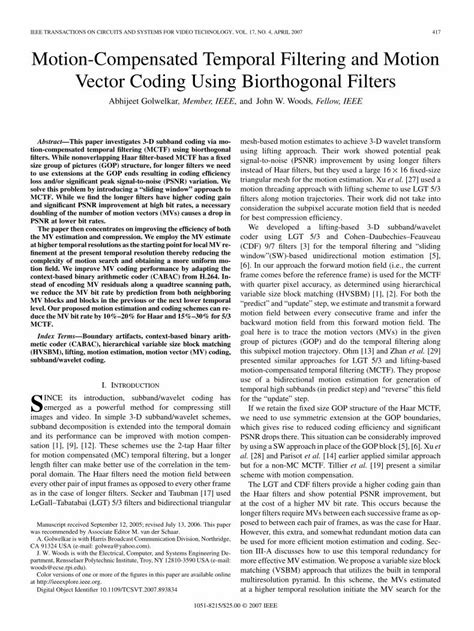 pdf motion compensated temporal filtering and motion vector coding using biorthogonal filters