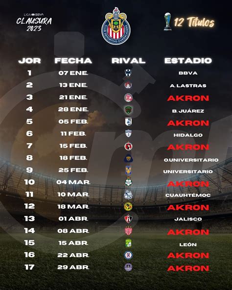 Calendario Chivas Apertura 2024 Floria Elisabet