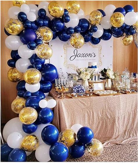 Soonlyn Navy Blue Gold Balloon Garland Pcs Inch Confetti