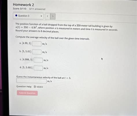 Solved The Position Function Of A Ball Dropped From The Top Chegg