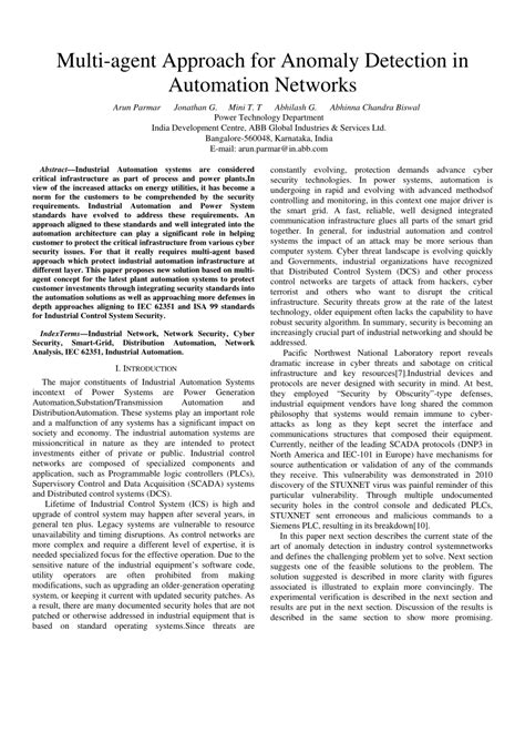 pdf multi agent approach for anomaly detection in automation networks