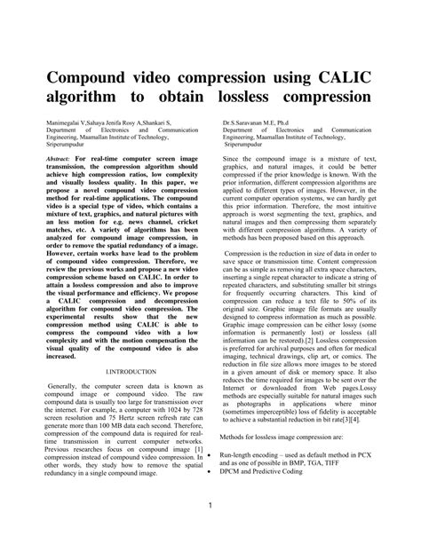 pdf compound video compression using calic algorithm to obtain lossless compression