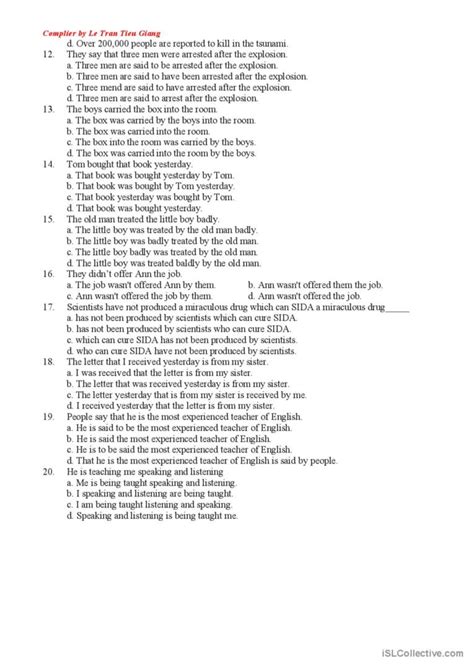 Multiple Choice Of Active And Passiv English ESL Worksheets Pdf Doc