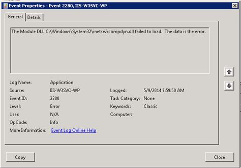 troubleshooting iis event id 5139