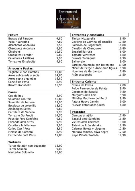Menu El Parador