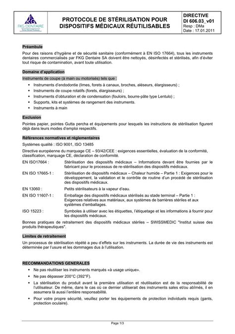 PROTOCOLE DE STÉRILISATION POUR FKG dentaire
