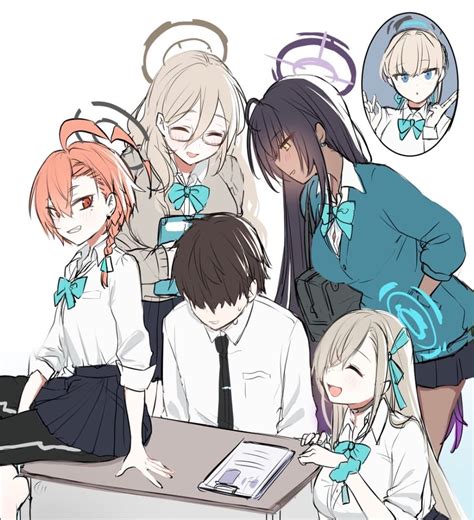 Sensei Asuna Toki Karin Neru And 1 More Blue Archive Drawn By