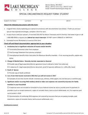 Fillable Online Special Circumstances Request Form Office Of Student