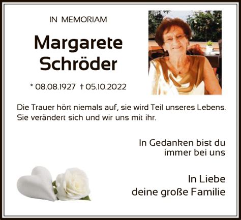Traueranzeigen von Margarete Schröder trauer op online de