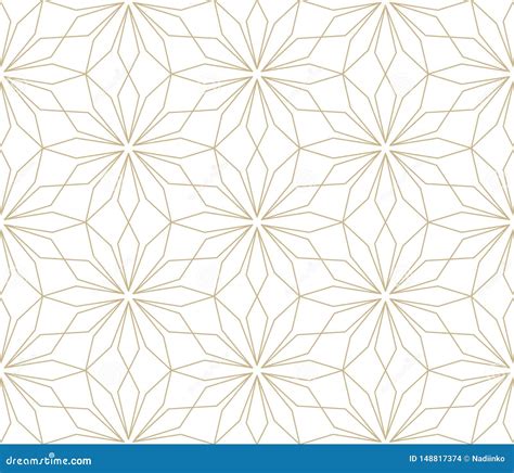 Modern Simple Geometric Vector Seamless Pattern With Gold Flowers Line