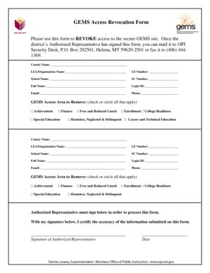 Fillable Online Gems Opi Mt GEMS Access Revocation Form Pdf Gems Opi