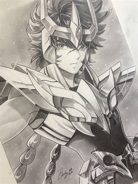 Saint Seiya original graphite pencil drawing of Phoenix Ikki Etsy España
