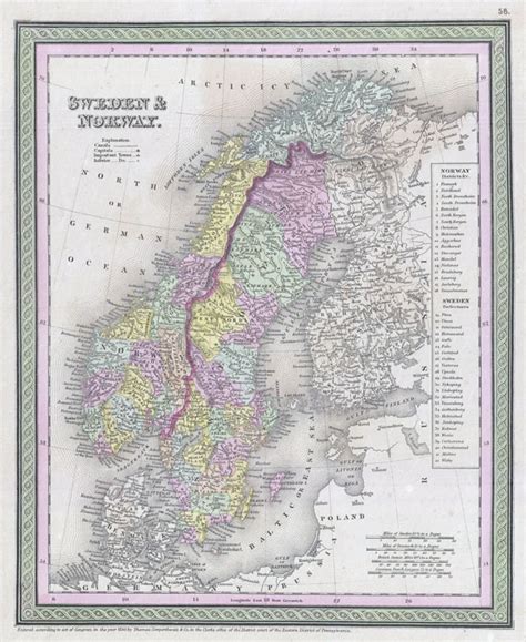 Large Detailed Old Political Map Of Sweden And Norway 1850 Vidiani