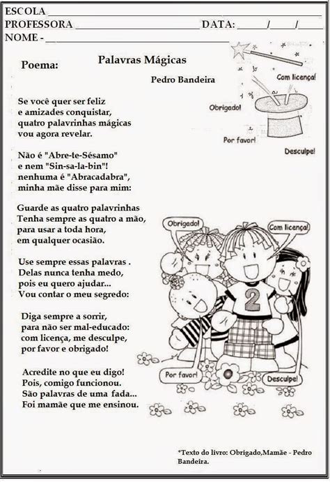 dicas de atividades de palavrinhas mágicas Palavras magicas Poemas