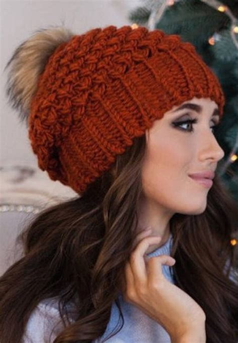Knit Pom Slouchy Beanie Fleece Lined Big Pom Pom Hat Christmas Etsy