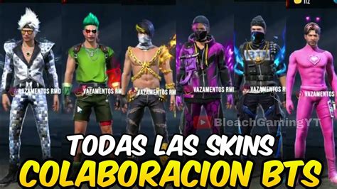 TODAS LAS SKINS de la COLABORACIÓN con BTS FREE FIRE x BTS Todos
