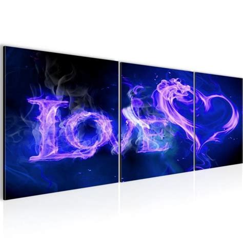 Runa art Tableau Décoration Murale Love Cœur Feu 90x30 cm 3 Panneaux