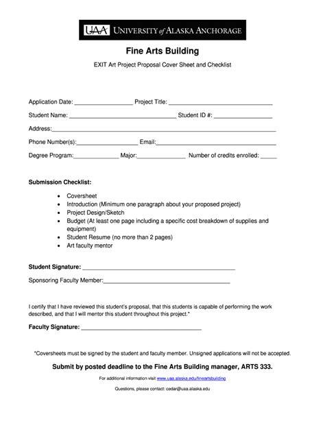 Fillable Online Uaa Alaska EXIT Art Project Proposal Cover Sheet And
