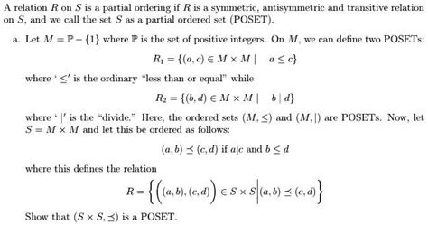 solved a relation r on s is a partial ordering if r is a symmetric antisymmetric and