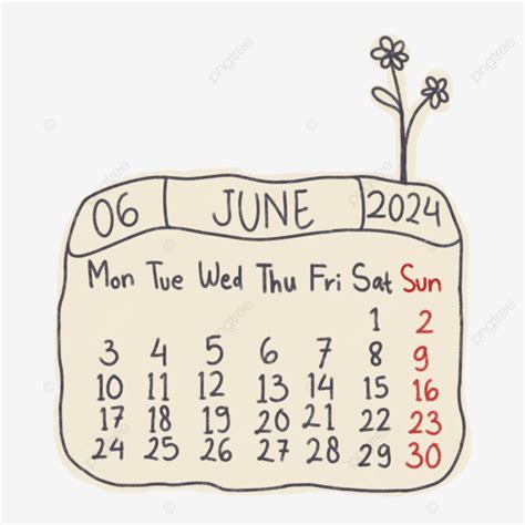 Doodle Del Calendario Junio De 2024 PNG Dibujos Junio 2024