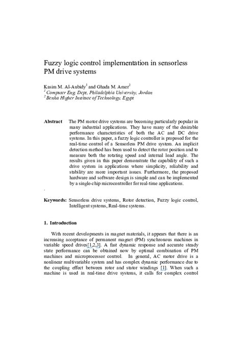 pdf fuzzy logic control implementation in sensorless pm drive systems prof ghada amer